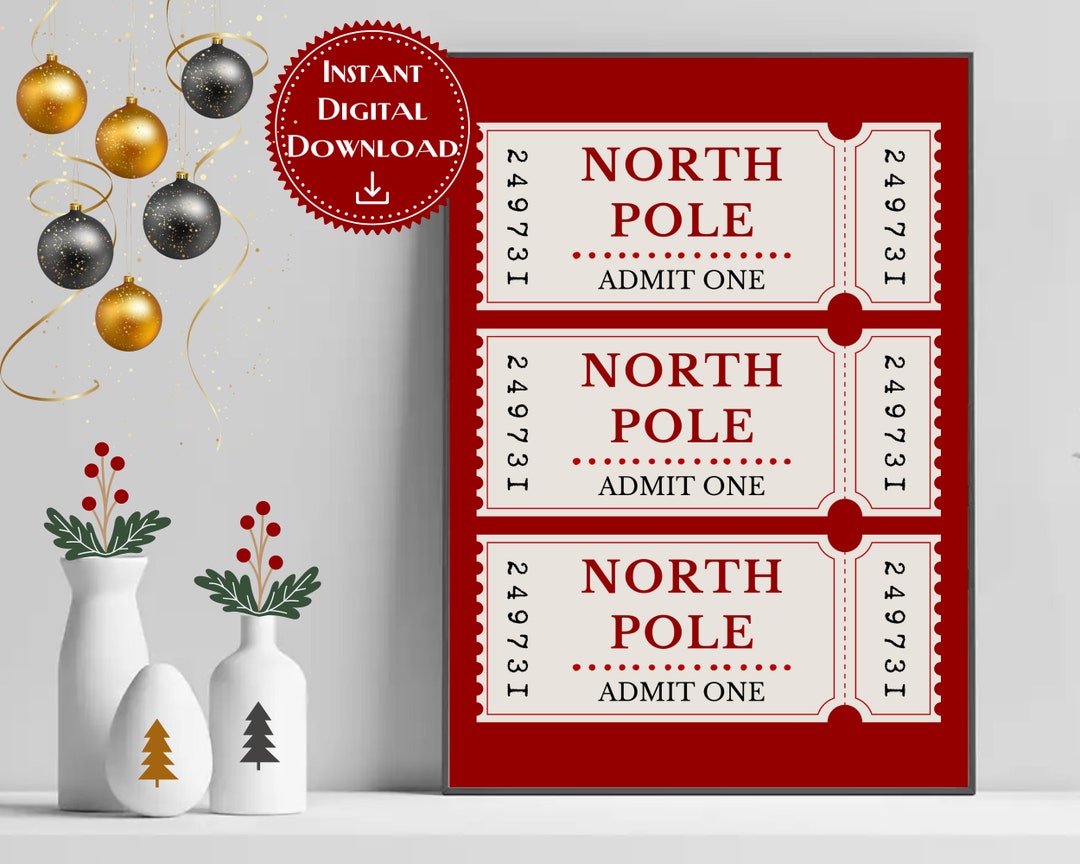 North Pole Ticket Poster Christmas Wall Art Prints Xmas - Etsy UK