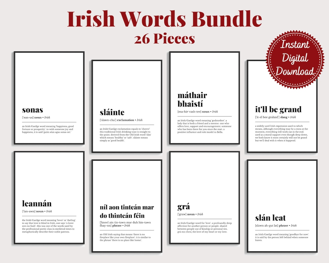 Irish Words Definition Poster Bundle, Irish Wall Art, Irish Art Print ...