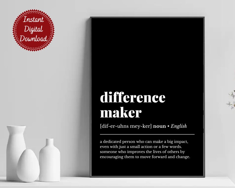 Difference Maker Definition Print, Office Wall Art, Home Office Decor ...