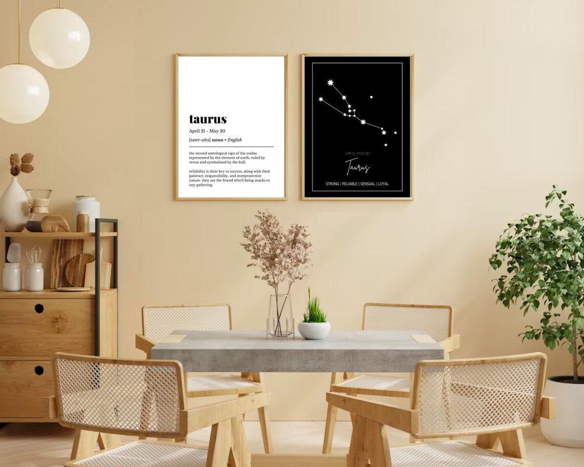 Taurus Zodiac Poster Wall Art Bundle, Taurus Definition Printable ...
