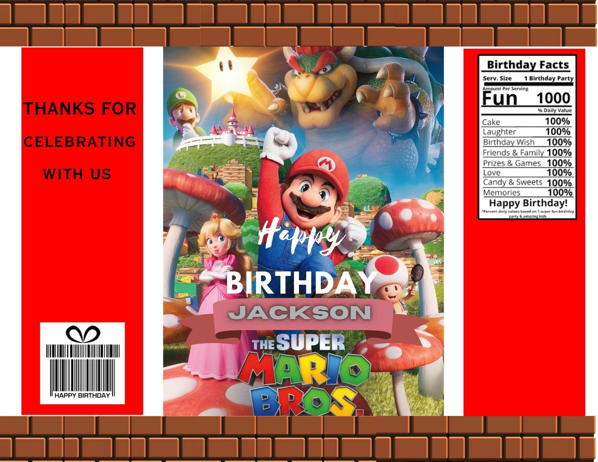 Customizable Super Mario Chip Bags, Super Mario Party Favor, Super ...