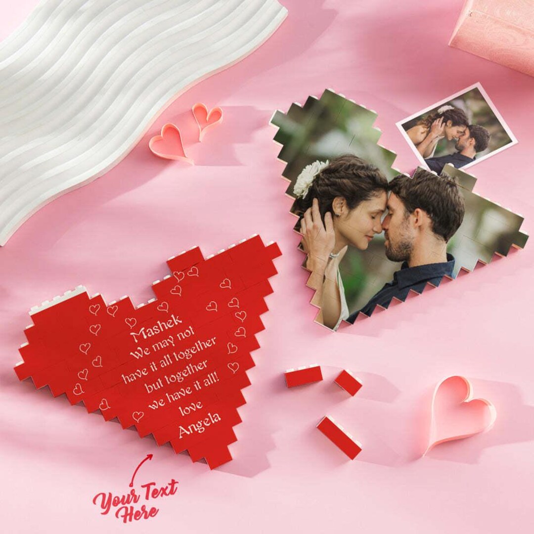 Custom Heart Shape Building Block Puzzle Photo Brick, Personalized ...