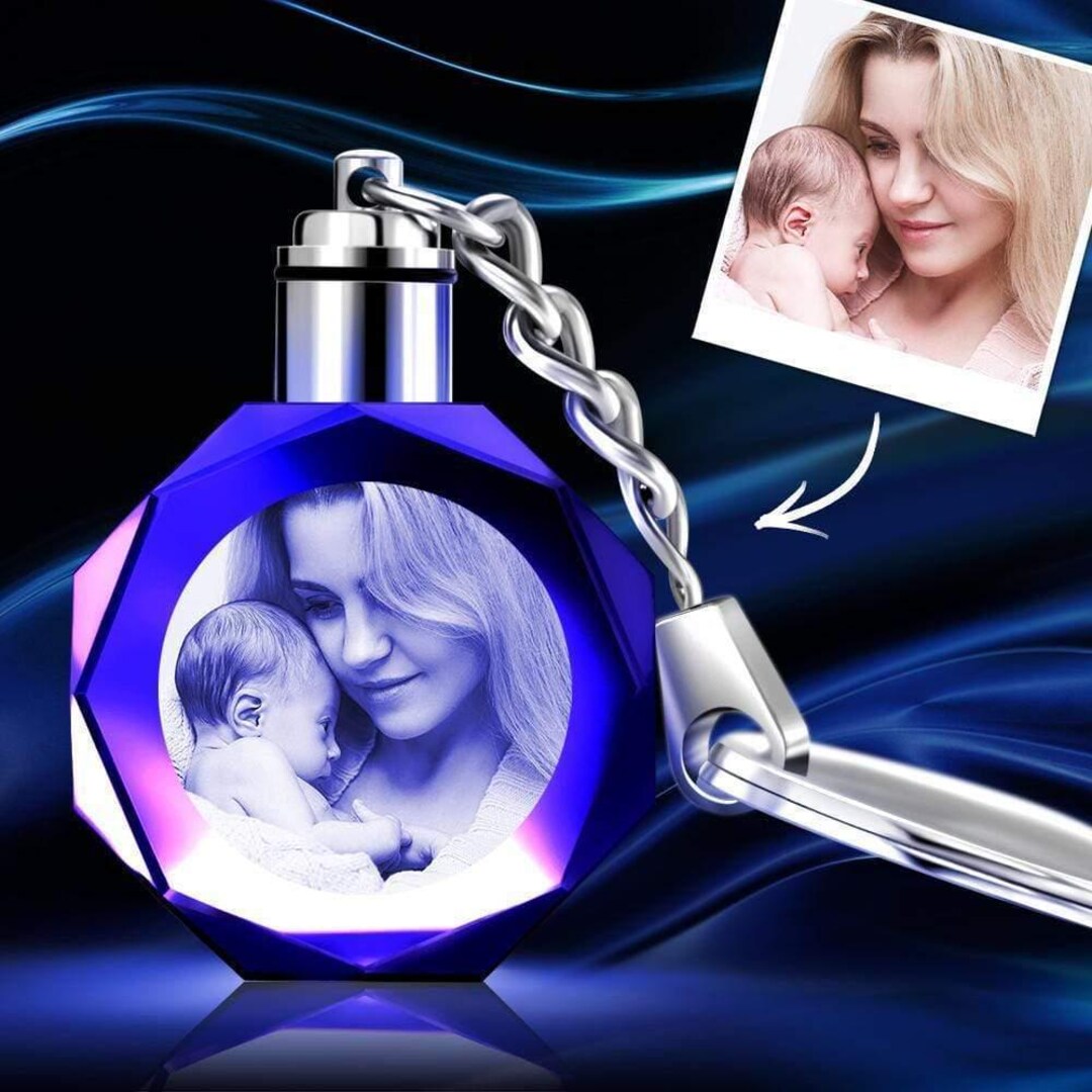 Personalized Photo Crystal Keychain: Octagon Laser Engraved Keepsake - Etsy
