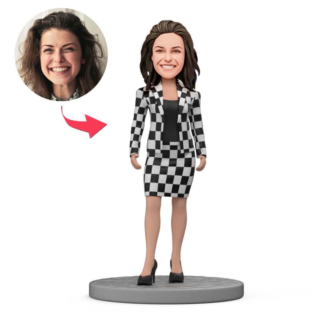 Custom Business Lady Bobblehead in Houndstooth Suit With Engraved Text ...
