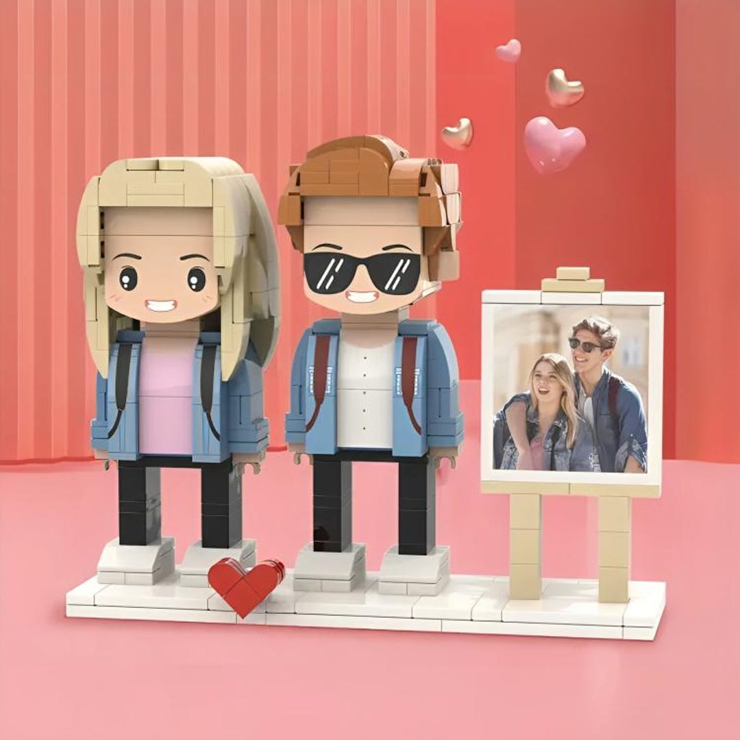 Custom 2 Person Brick Figures With Engraved Frame, Personalized ...