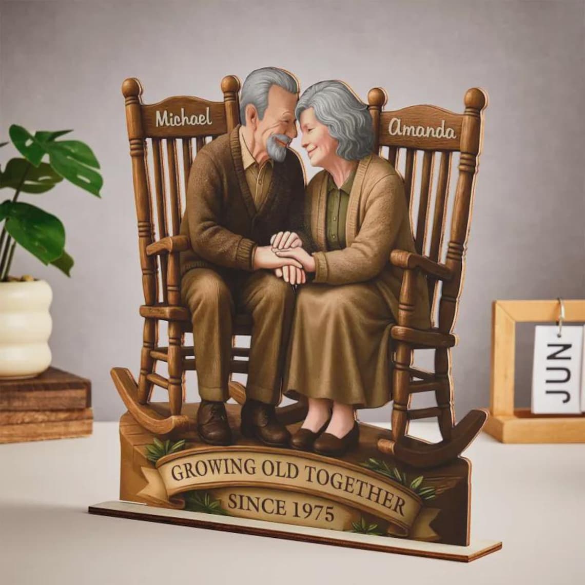 Custom Couple Wooden Anniversary Plaque, Rocking Chair Keepsake - Etsy