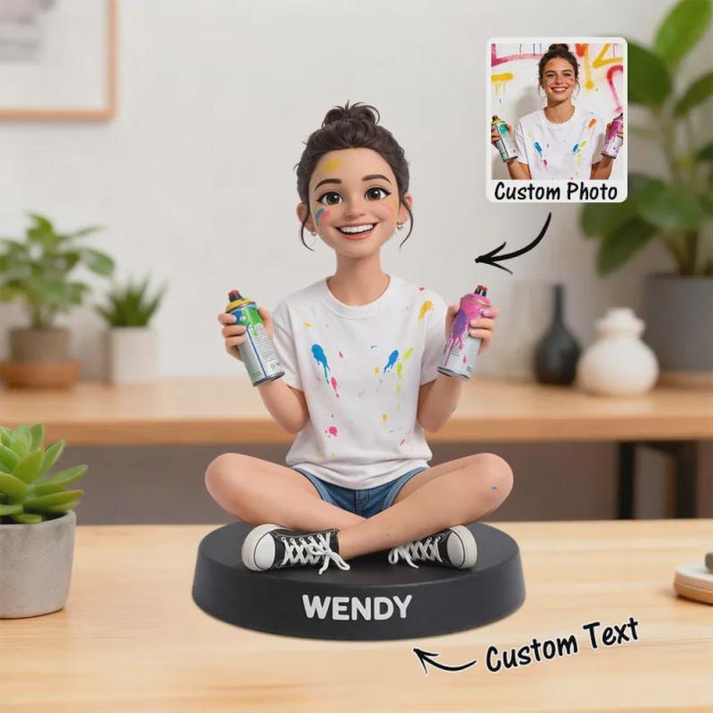 Custom Photo 2D Cartoon Wooden Desk Decor, Personalized Animated Style ...