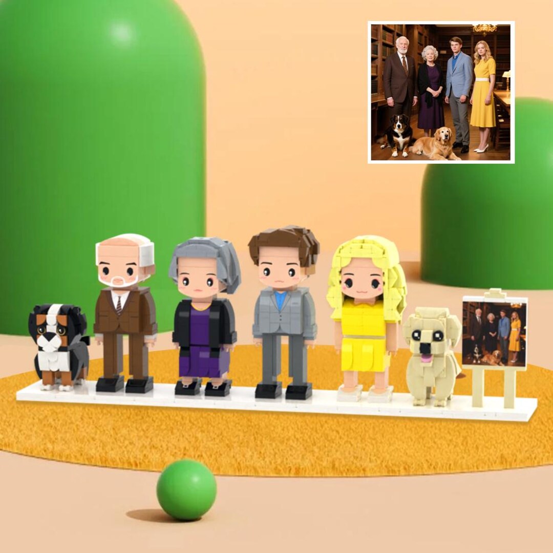 Custom Brick Family Figures With Dogs, Personalized Photo Display - Etsy