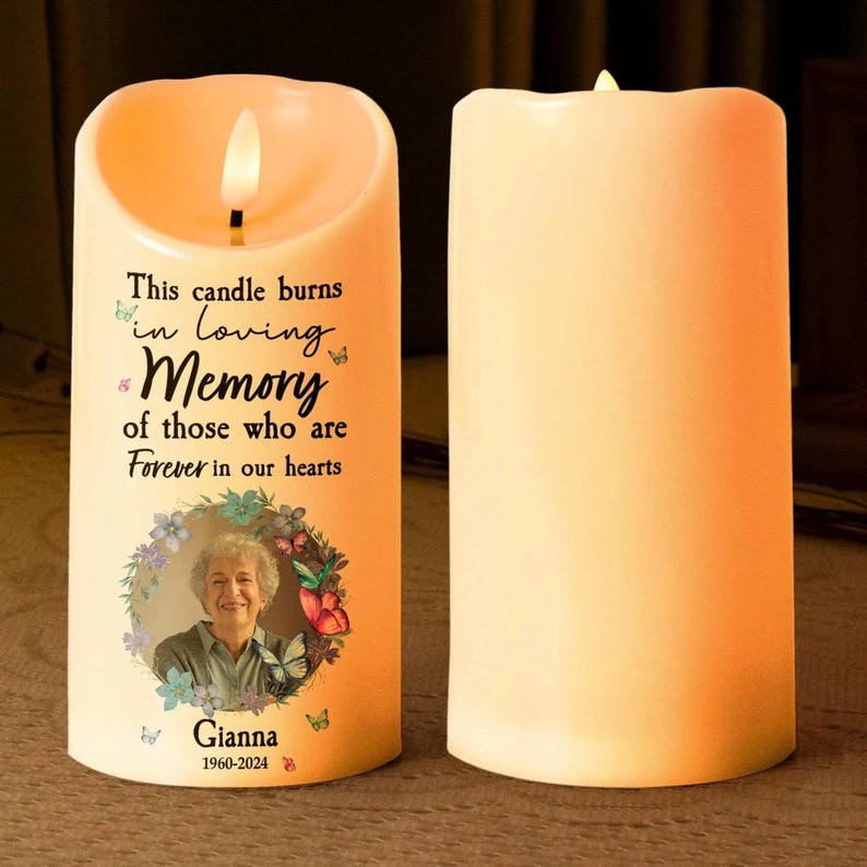 Custom Memorial Candle Light, Personalized Photo LED Candle, Battery or ...