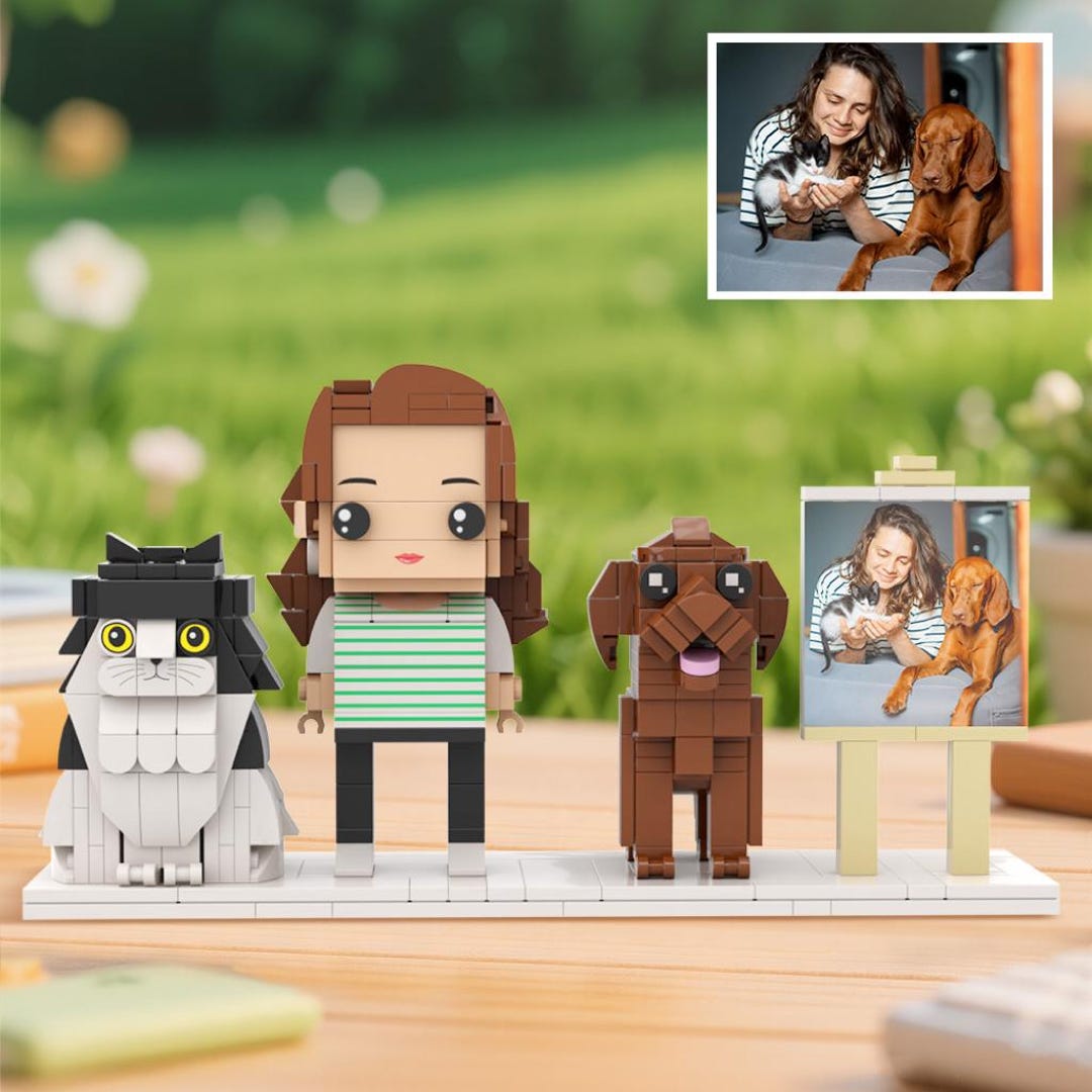Custom Brick Pet Figure With Photo Frame: Personalized Cat & Dog Lover ...