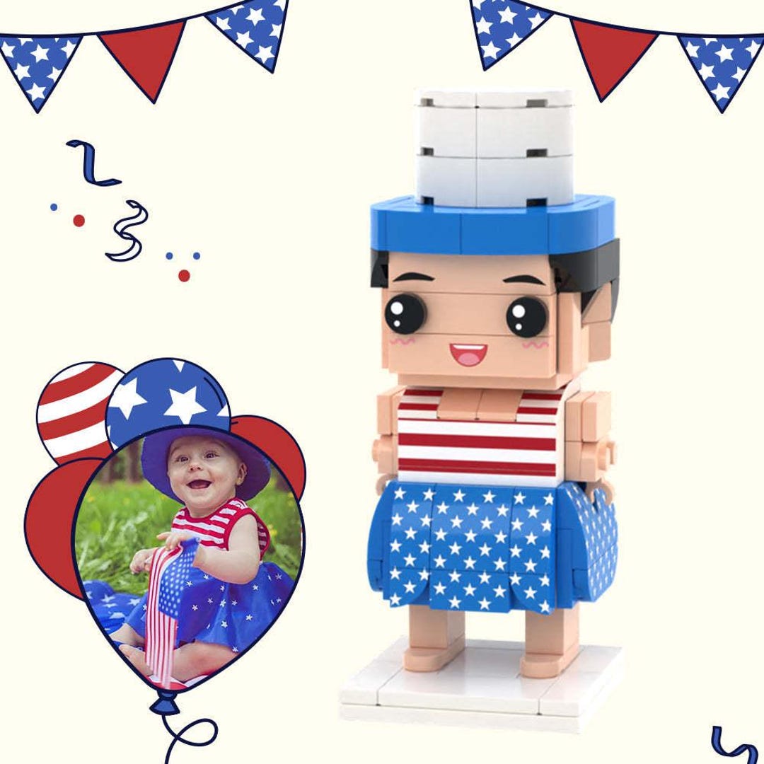 Custom Independence Day Brick Figure, Personalized Full Body Small ...