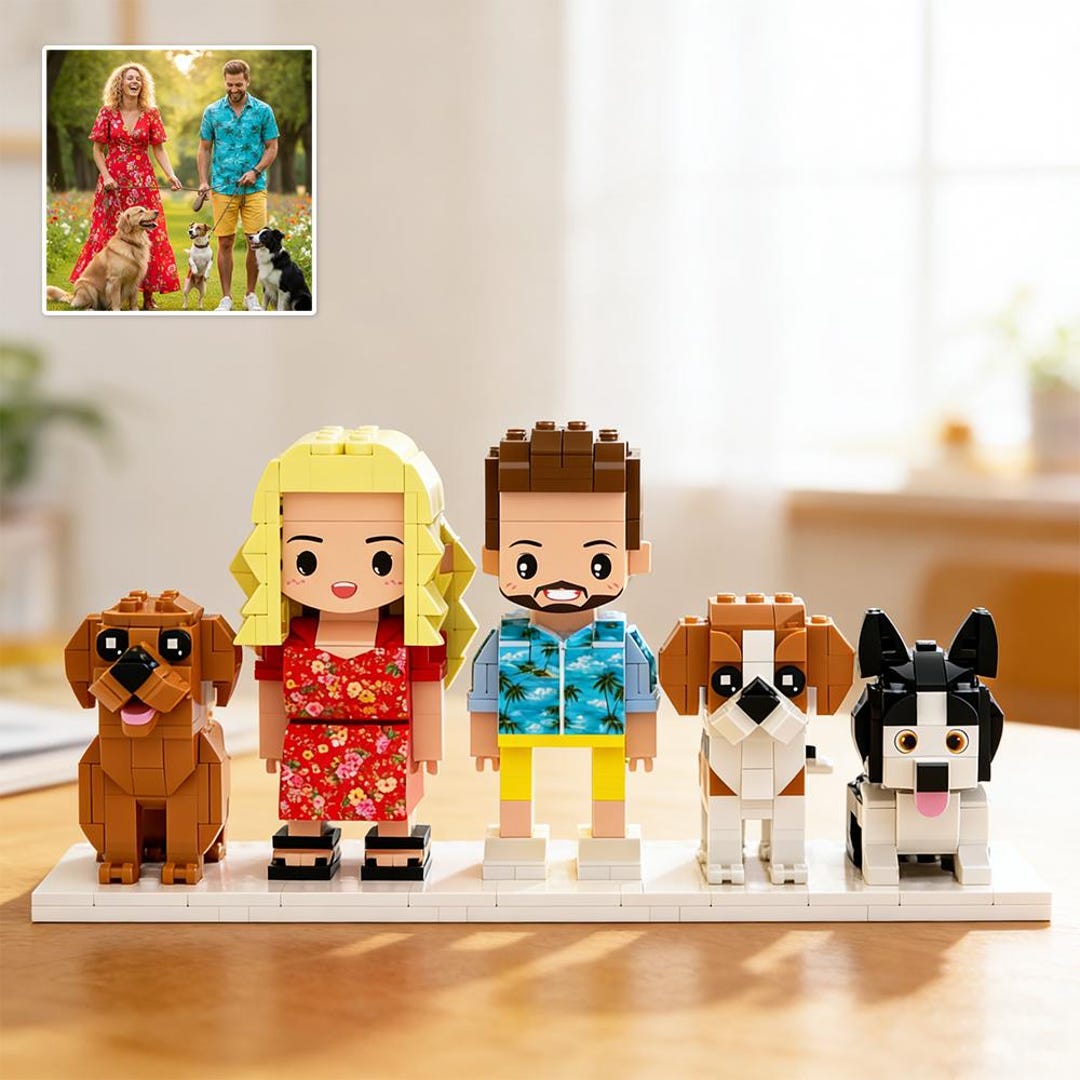 Custom Brick Family Figures With Dogs, Personalized Full Body Block ...