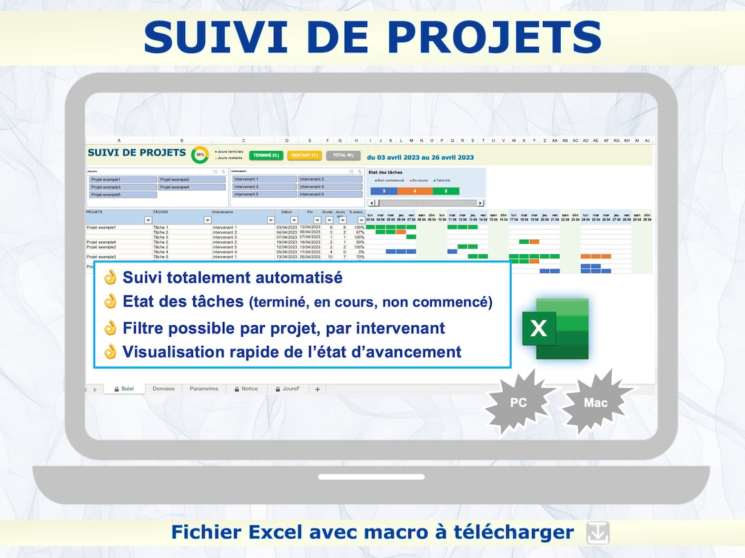 Suivi de projets / Suivi de tâches / Suivi de chantiers / Tableau de ...