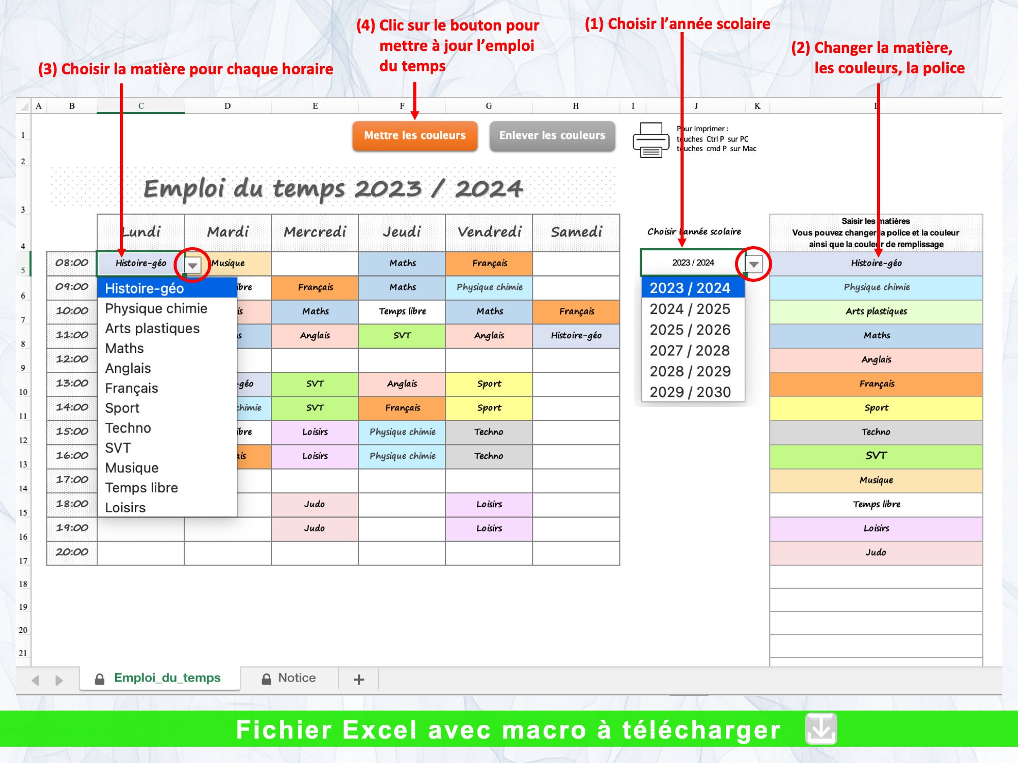 Customizable Timetable to Print / French Timetable / College - Etsy