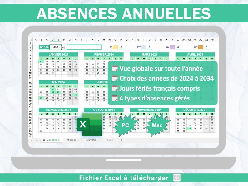 Annual Absence Calendar / Annual Leave Calendar / Employee Absences ...