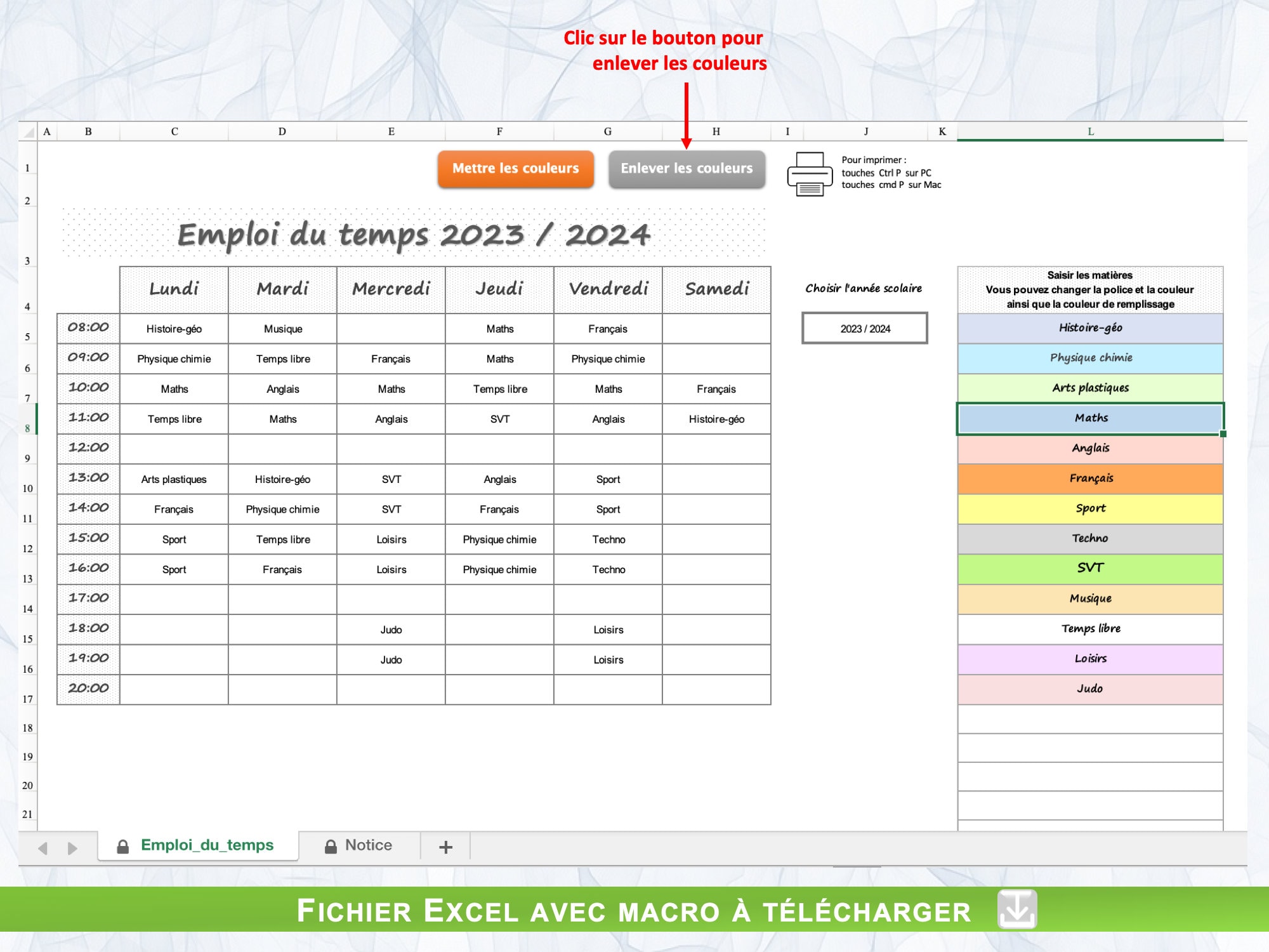 Customizable Timetable to Print / French Timetable / College Timetable ...