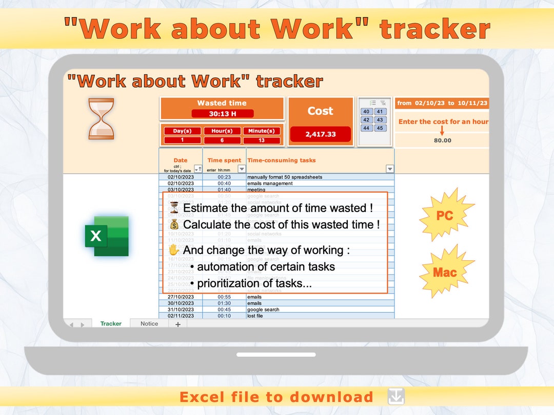 Work About Work Tracker / Wasted Time Tracker / Time-consuming Tasks Tracker / Time Spent ...