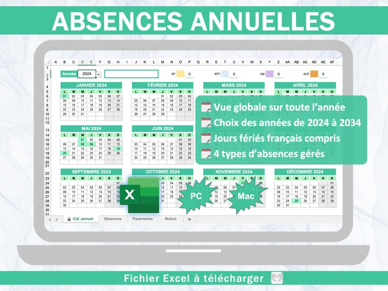 Annual Absence Calendar / Annual Leave Calendar / Employee Absences ...