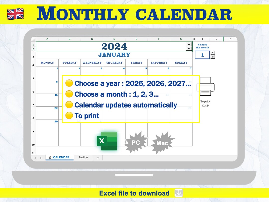 Monthly Interactive Calendar to Print / Monthly Calendar 2024 ...
