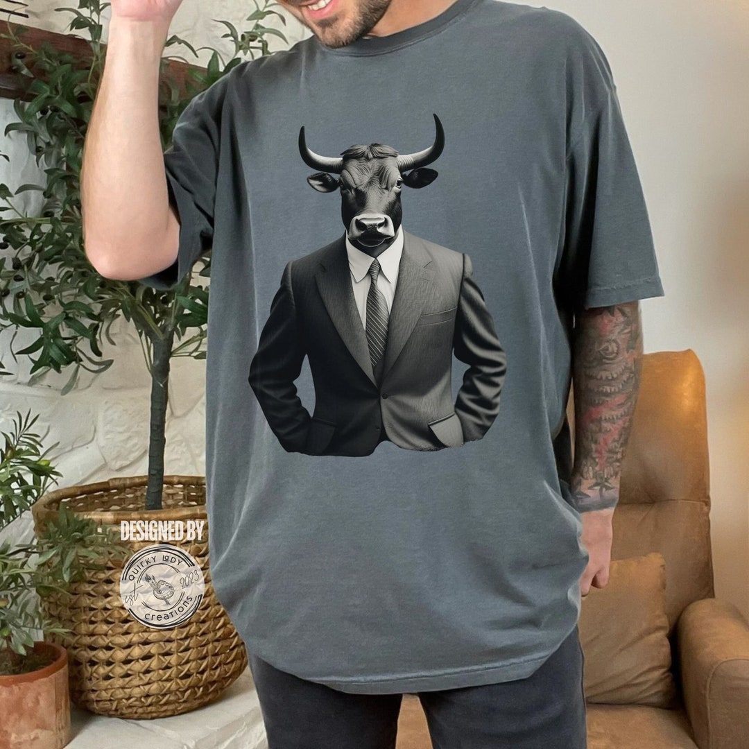 Vintage Bull T-shirt, Weirdcore Bull Meme Tee, Funny Bull in Suit ...
