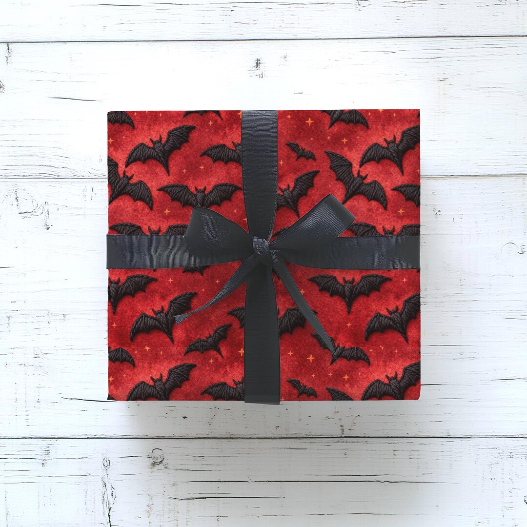 Bat Wrapping Paper | Faux Embroidery Halloween Gift Wrap | Gothic ...