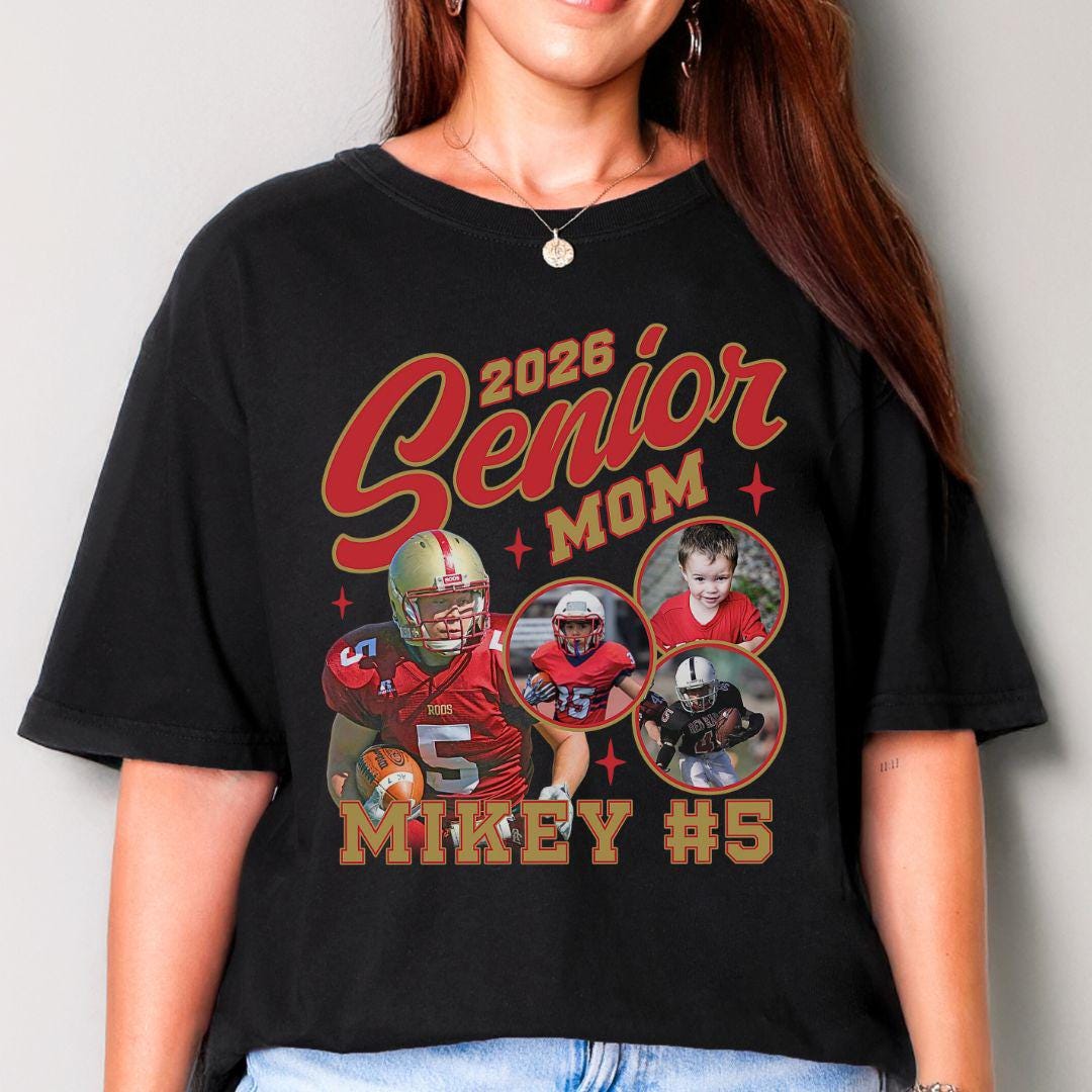 Custom Photo Collage Football Senior Mom Shirt, Personalized 90s Style ...