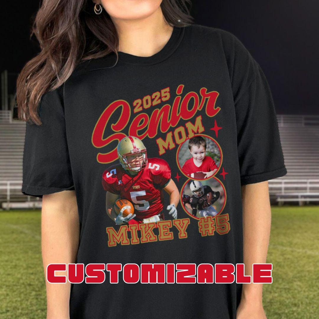 Custom Photo Collage Football Senior Mom Shirt, Personalized 90s Style ...