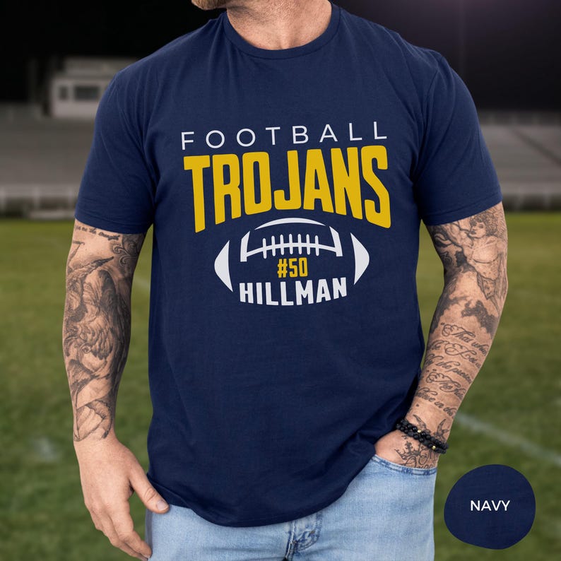 Men's Personalized Football T-shirt With Player Name and Number, Mascot ...