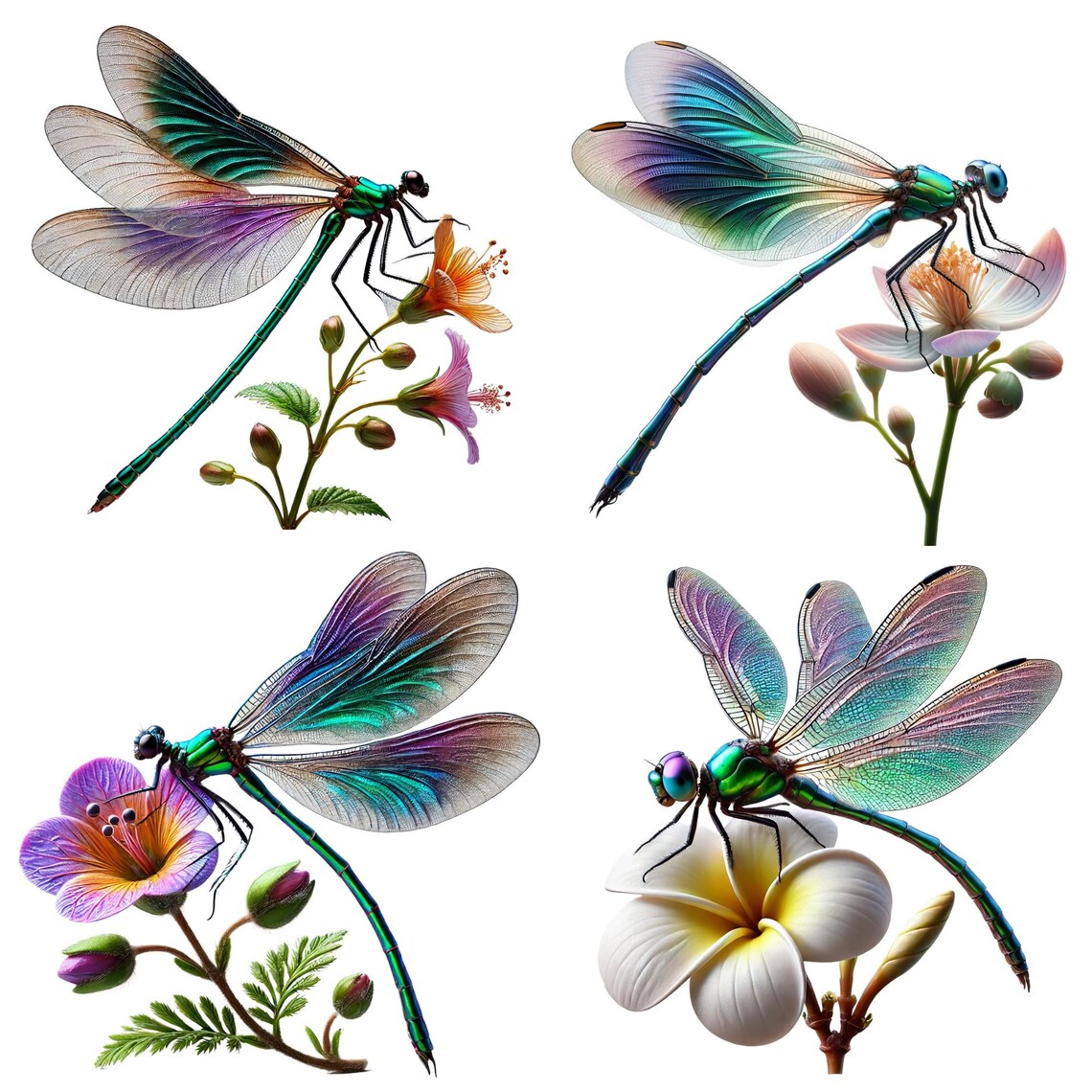 Floral Dragonfly PNG Clipart: Botanical Insect Stickers (digital ...