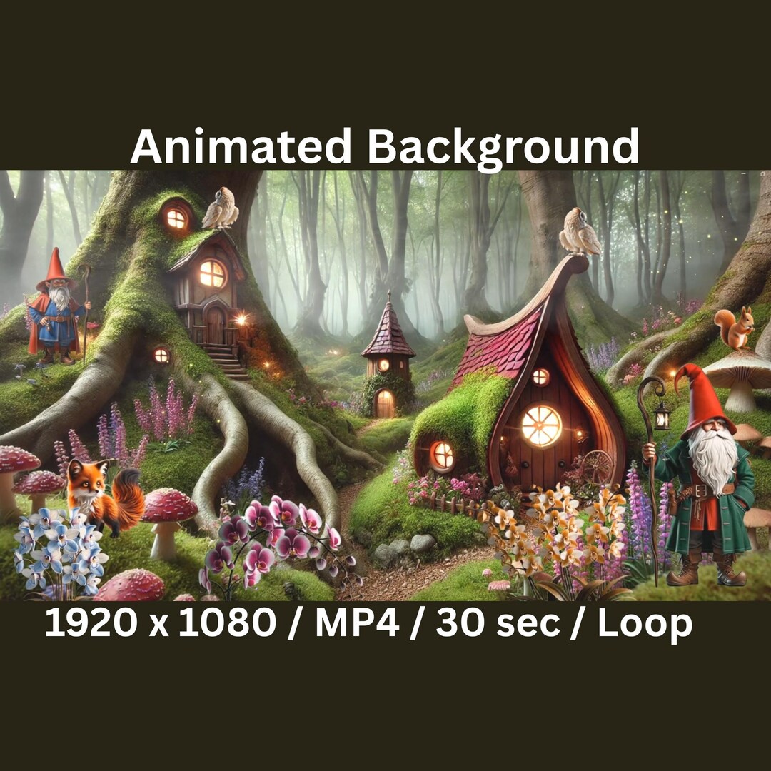 Animated Gnome Village Background: Fantasy Forest Digital Backdrop (MP4 ...