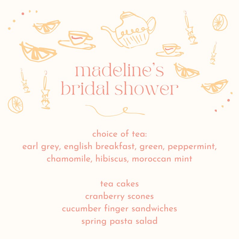 THE GARDEN Dinner Party Menu Tea Party Menu Bridal Shower - Etsy