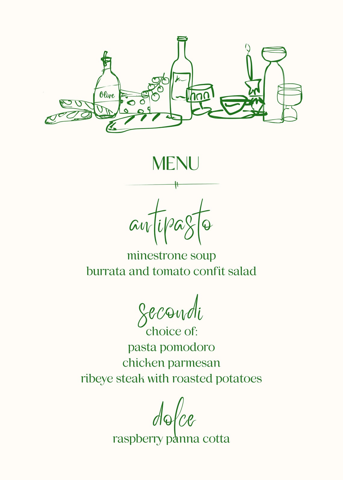 THE BRYCE Italian Themed Wedding Menu | Dinner Party Menu | Bridal ...