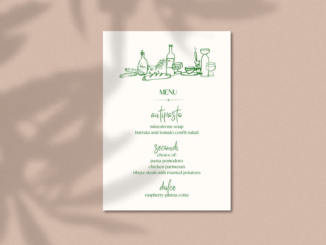 THE BRYCE Italian Themed Wedding Menu | Dinner Party Menu | Bridal ...