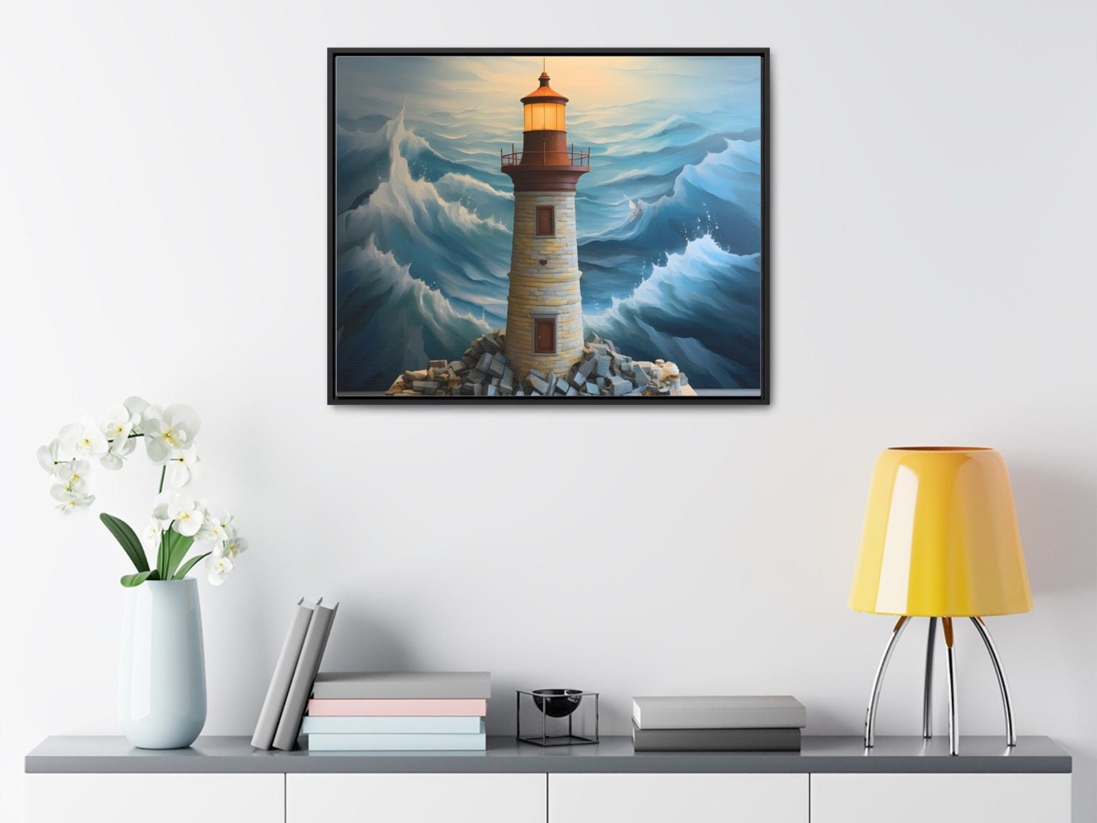 Framed Canvas Lighthouse 3D Art Print, Modern Art Print, Art Deco, Boho ...