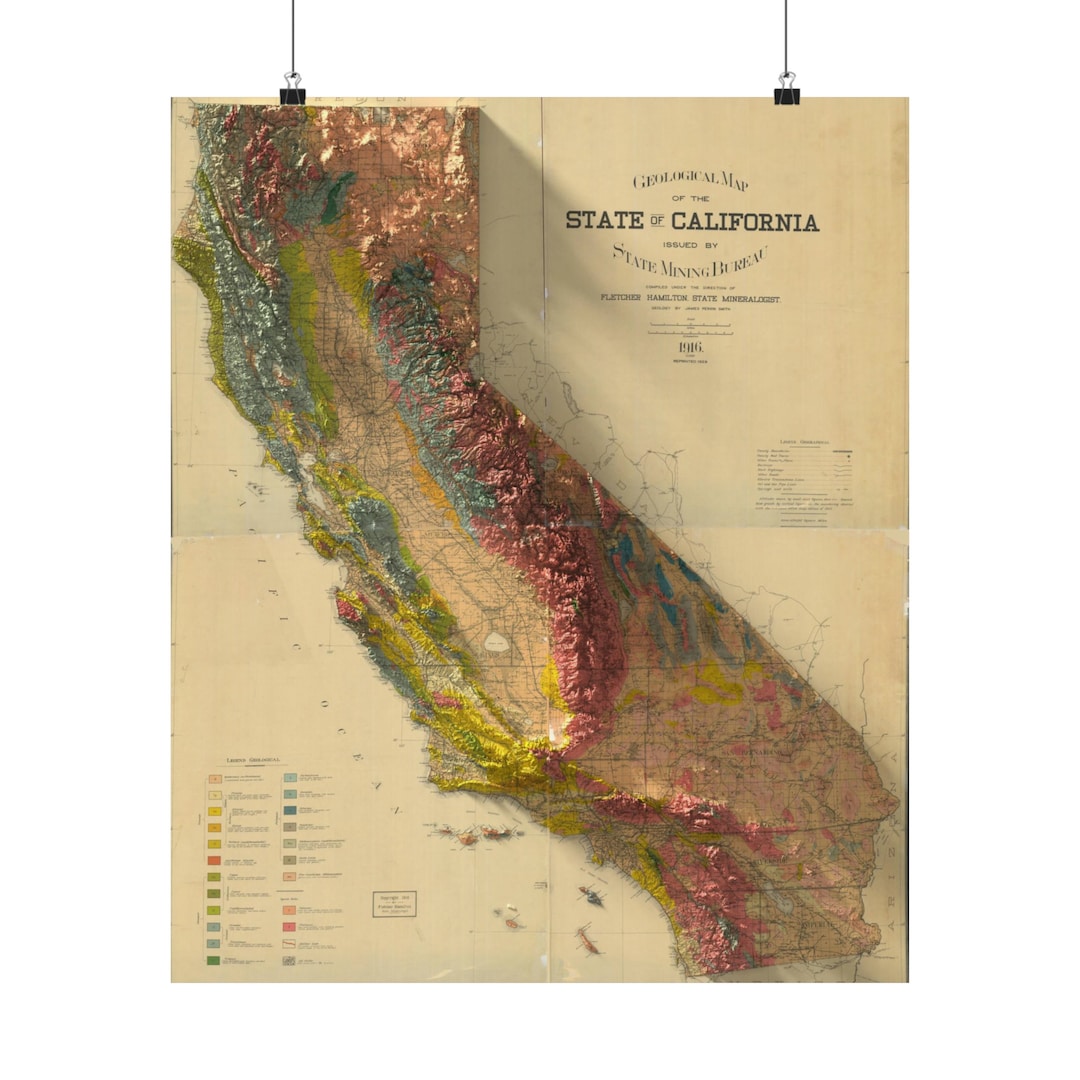 Vintage Topographic Map of California - Etsy