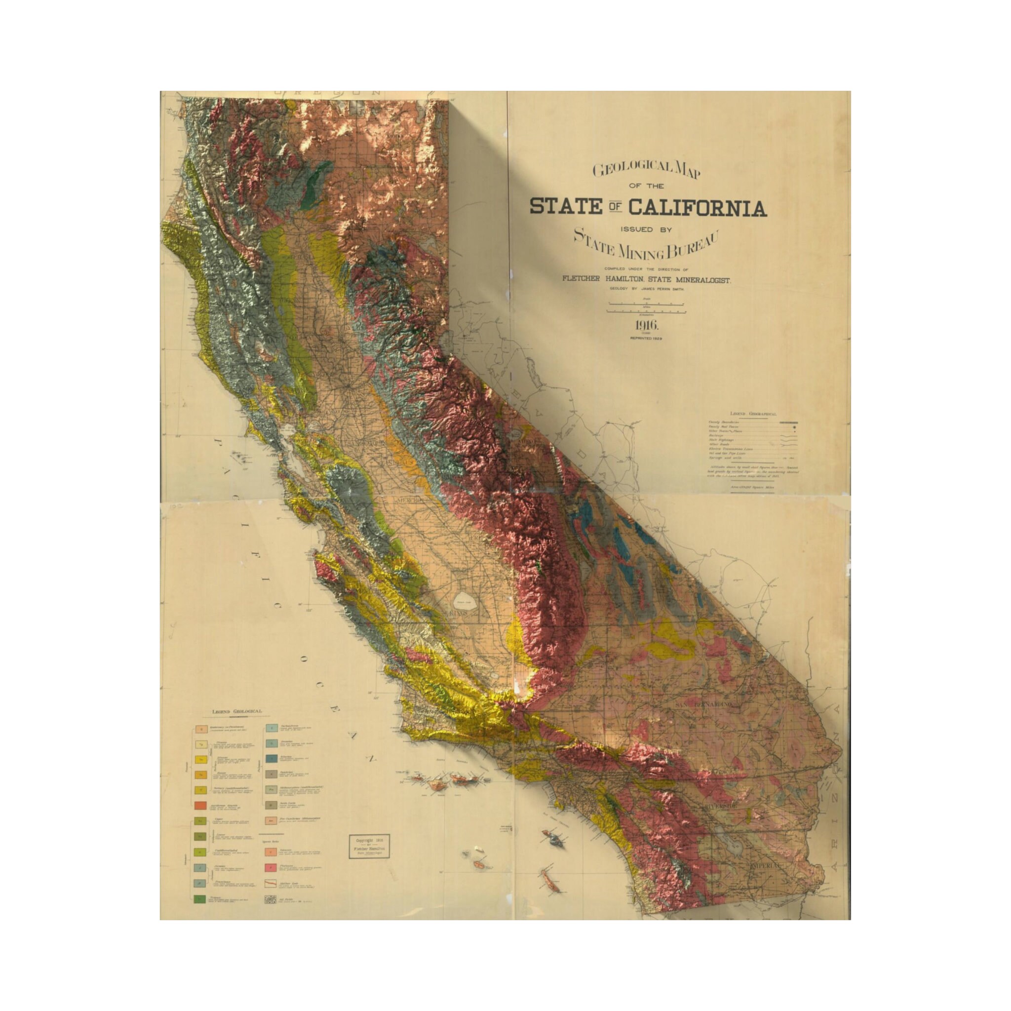 Vintage Topographic Map of California - Etsy