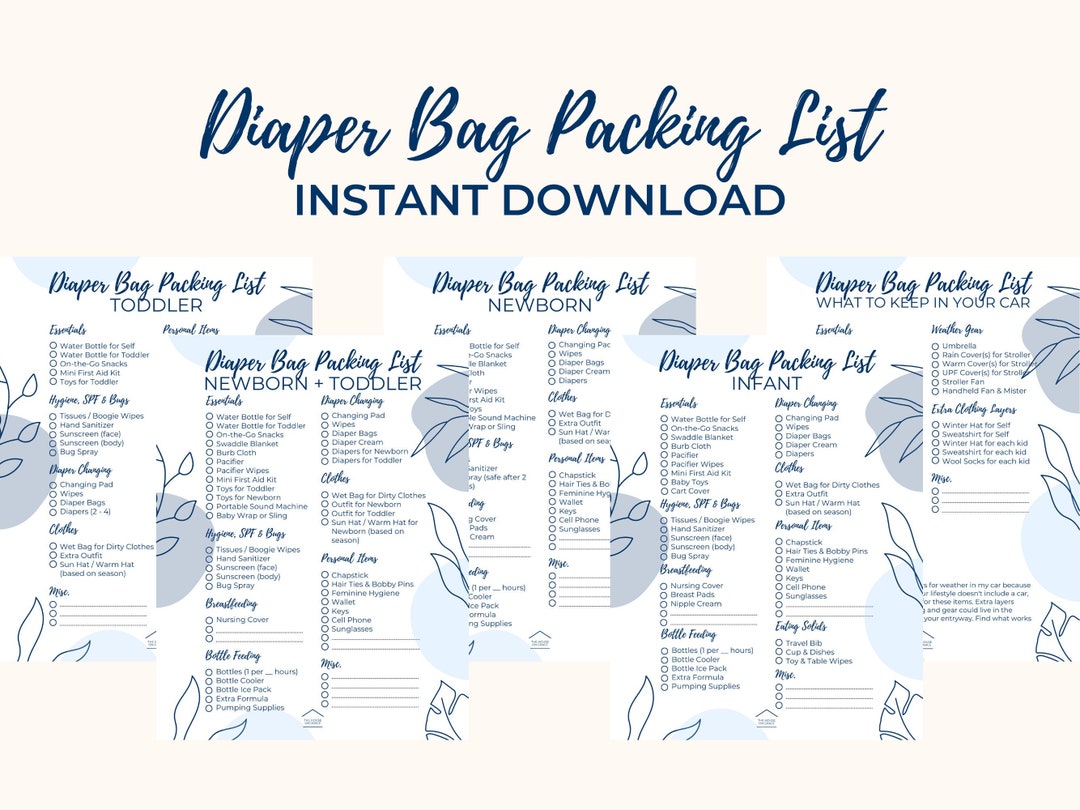 Diaper Bag Packing List Printable Newborn Infant Toddler - Etsy Australia