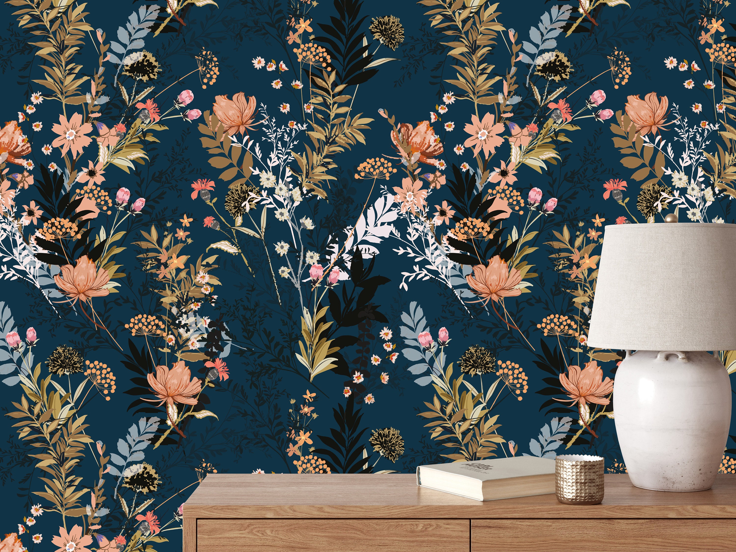 Navy Blue Peel and Stick Botanical Wallpaper Blue Tropical - Etsy