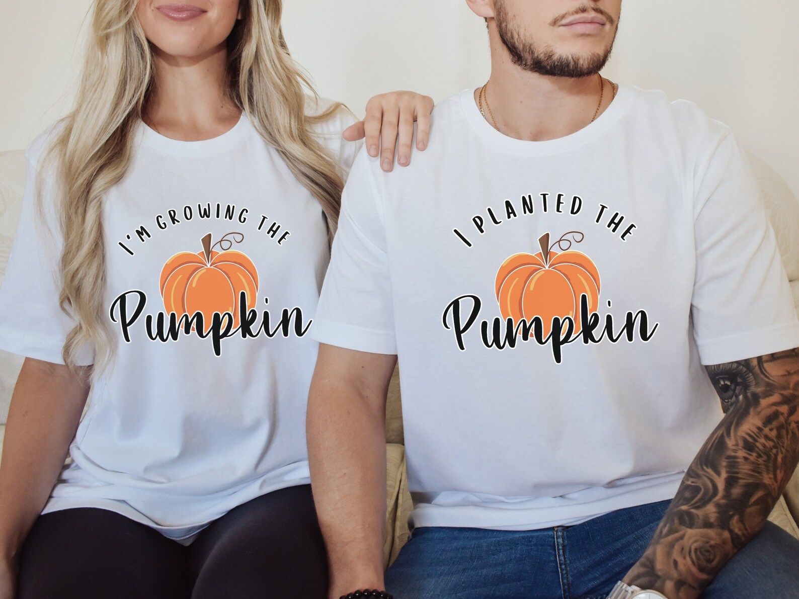 Couple Pregnancy Announcement Tshirt, Funny Fall Pumpkin Pregnancy ...