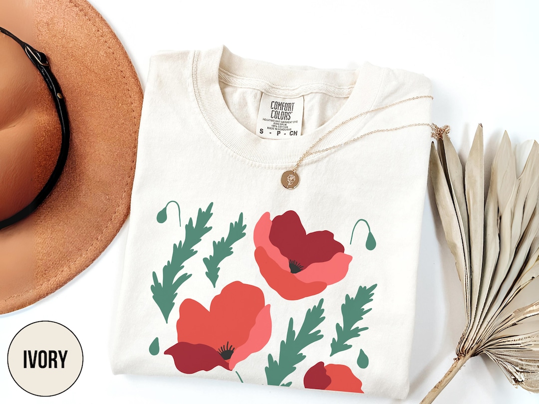 Poppy Shirt, Retro Flower Comfort Colors T-shirt, Botanical Shirt ...