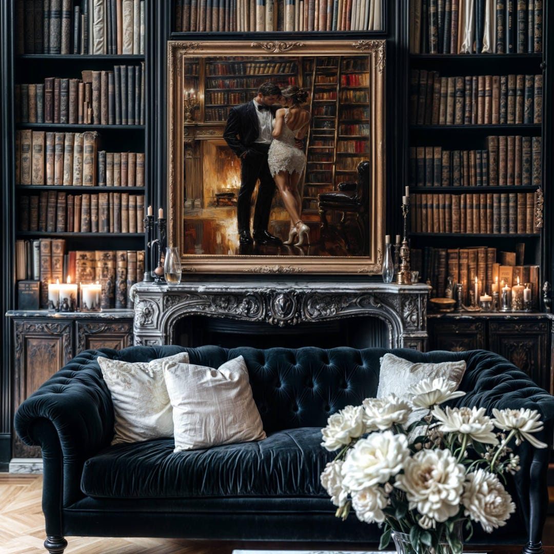 Vintage Library Scene, Dark Academia Inspired Wall Art, Moody Aesthetic ...