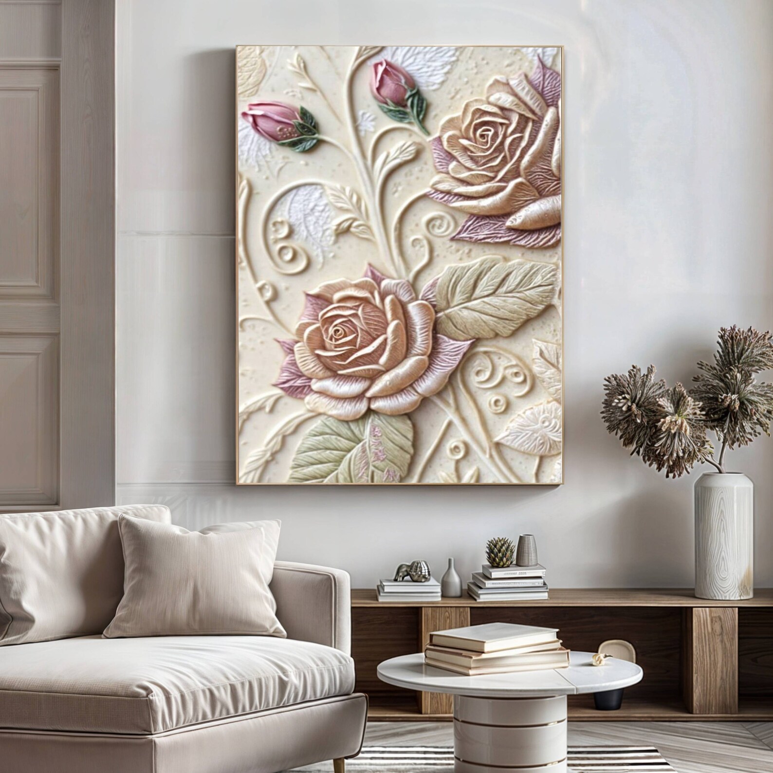 Large Flower Painting Rose Painting Wall Art Rose Flower Abstract 3D ...