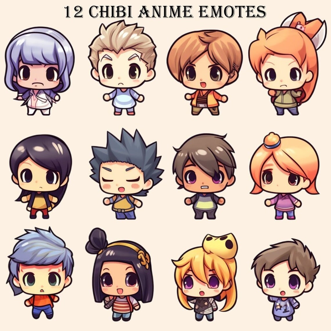 12 Chibi Anime Emotes for Twitch, Discord and More! - Etsy