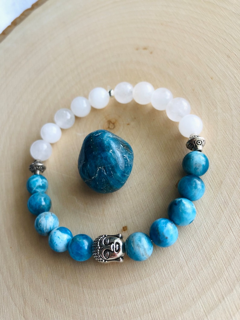Ocean Blue Apatite and Clear Quartz Beaded Gemstone Bracelet - Etsy