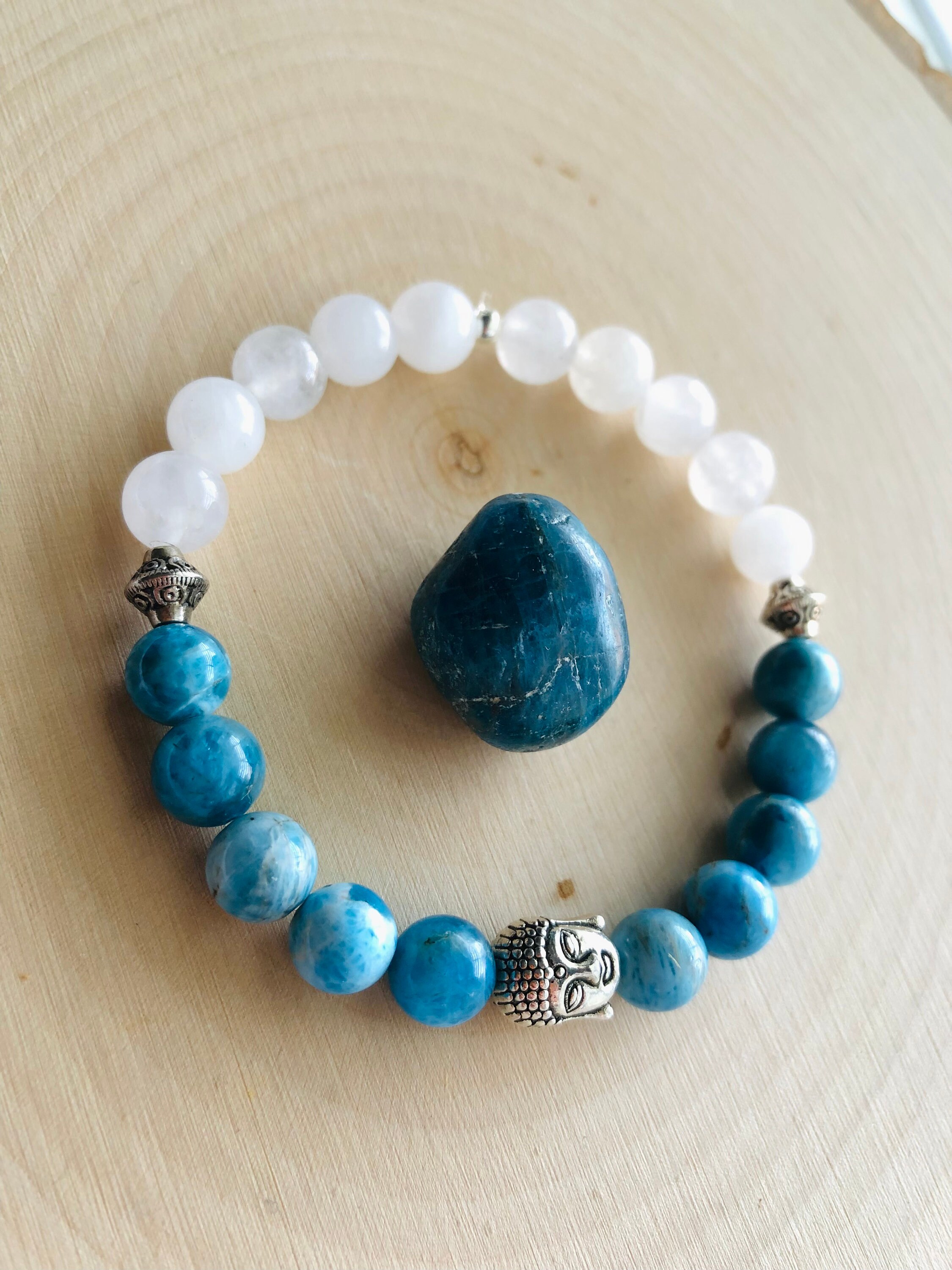 Ocean Blue Apatite and Clear Quartz Beaded Gemstone Bracelet - Etsy