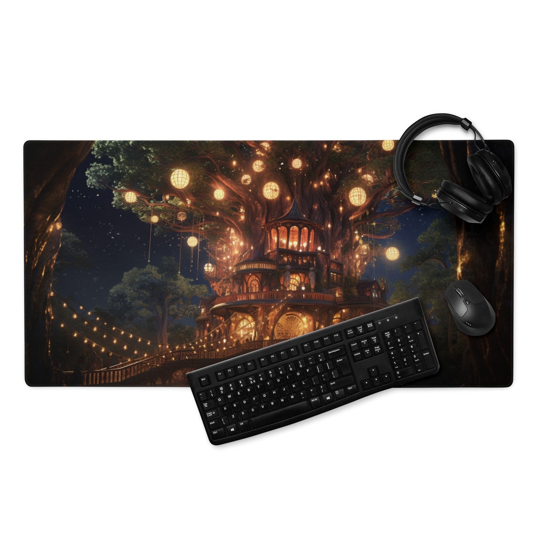 Treehouse Mythical Forest Gaming Mouse Pad, XL Aesthetic Mouse Pad ...