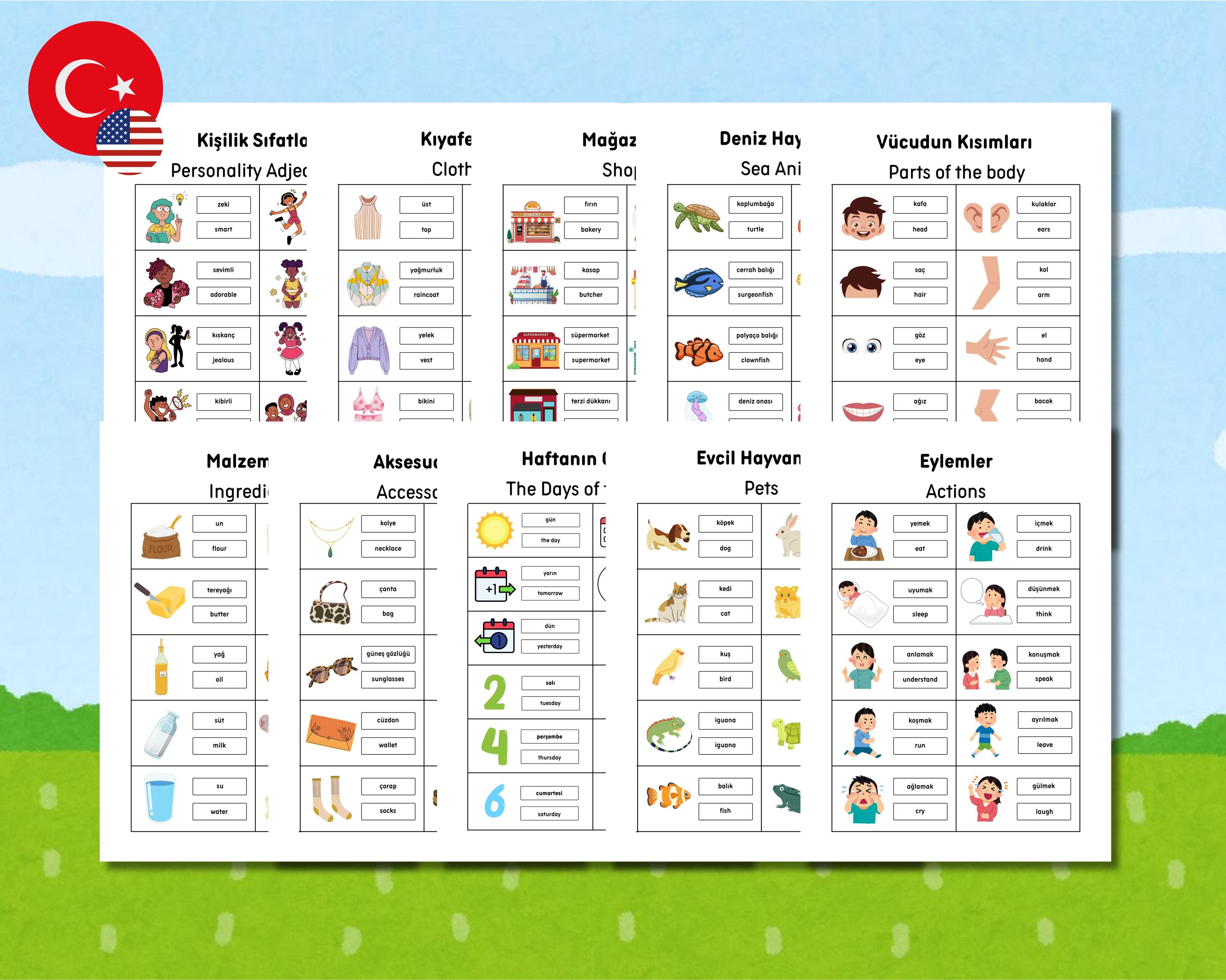 Printable Turkish Vocabulary Lists, Basic Turkish for Beginners, A1 ...