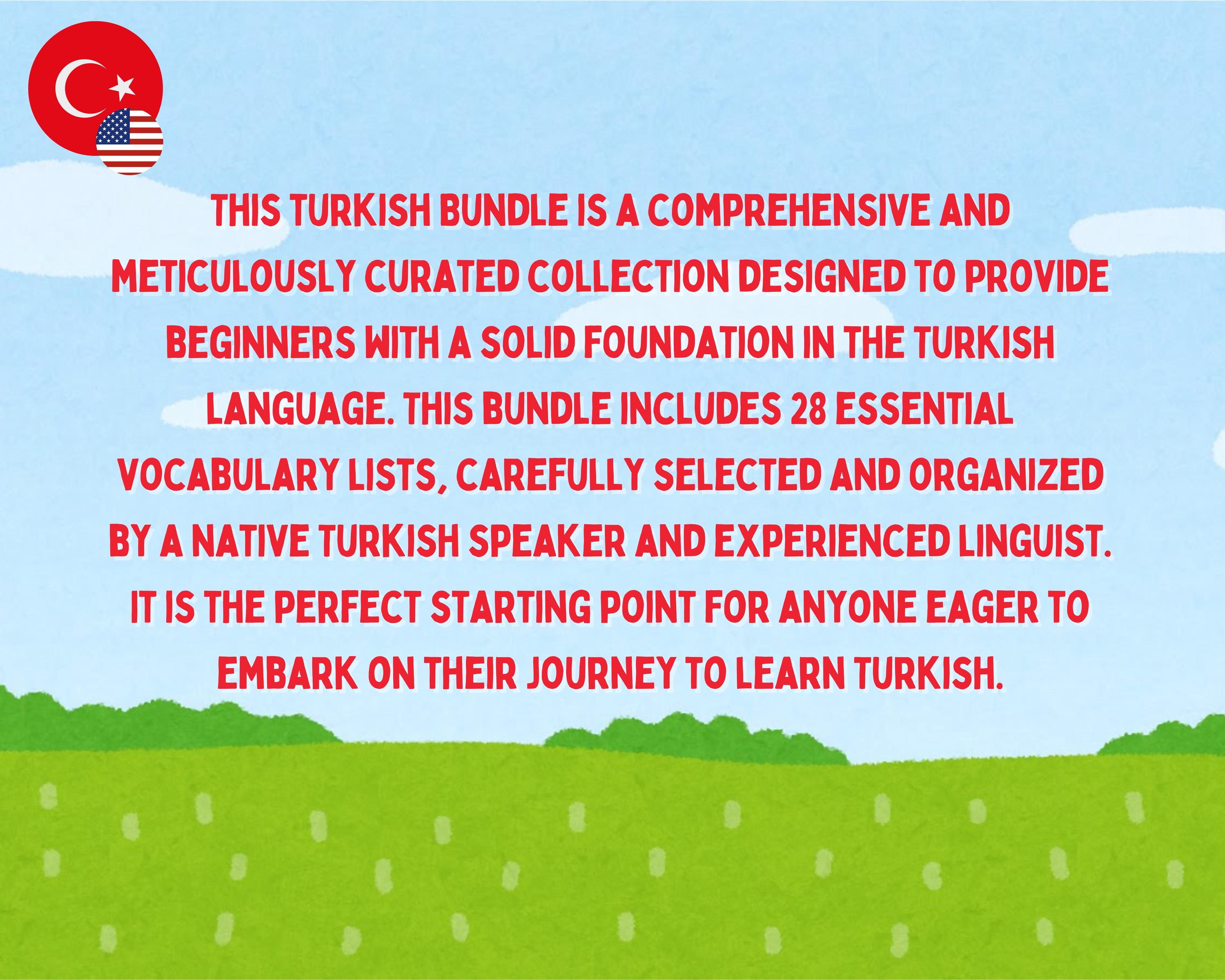 Printable Turkish Vocabulary Lists, Basic Turkish for Beginners, A1 ...