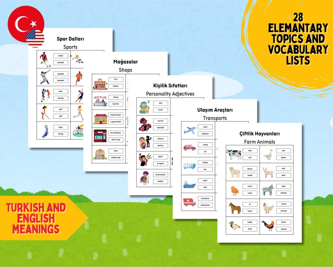 Printable Turkish Vocabulary Lists, Basic Turkish for Beginners, A1 ...