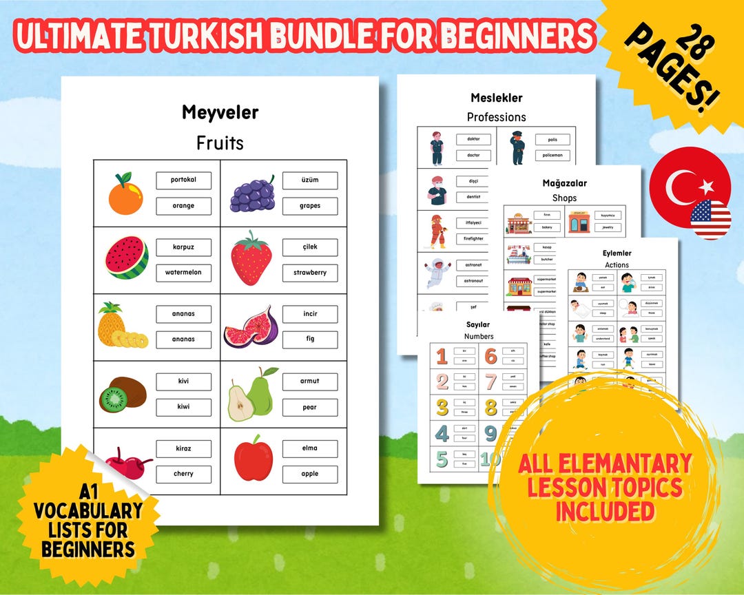 Printable Turkish Vocabulary Lists, Basic Turkish for Beginners, A1 ...